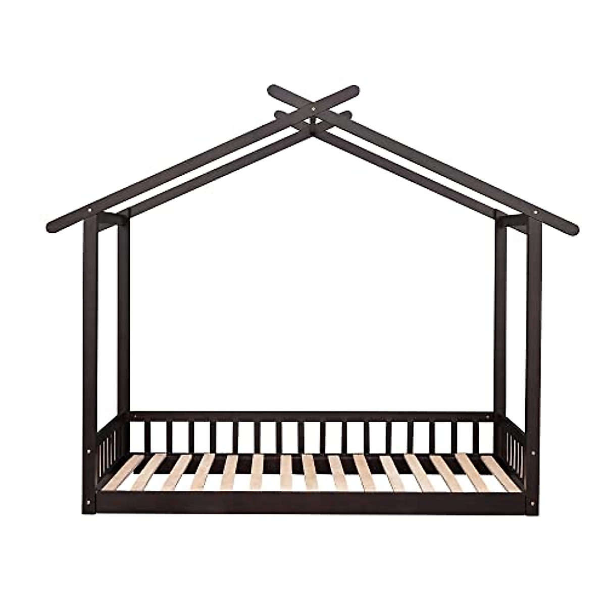 LCH Extending House Bed, Wooden Daybed Frame, Double Twin Size Bed, Wooden Daybed with Trundle for Kids Toddlers Girls Boys, Practical Durable Bed, for Bedroom, Apartment and Dorm, Espresso