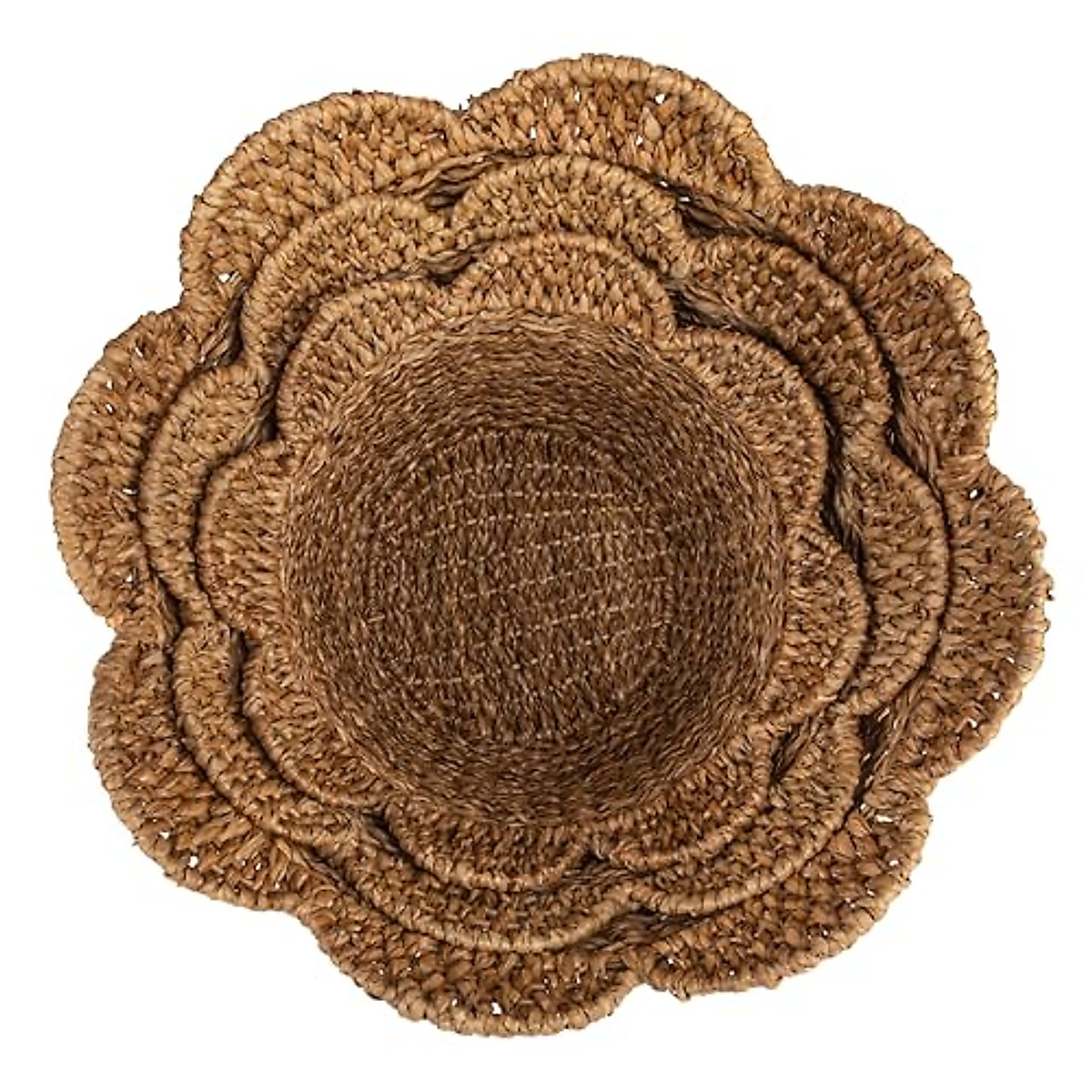Creative Co-Op Braided Bankuan and Rattan Baskets with Scalloped Edge, Natural, Set of 3