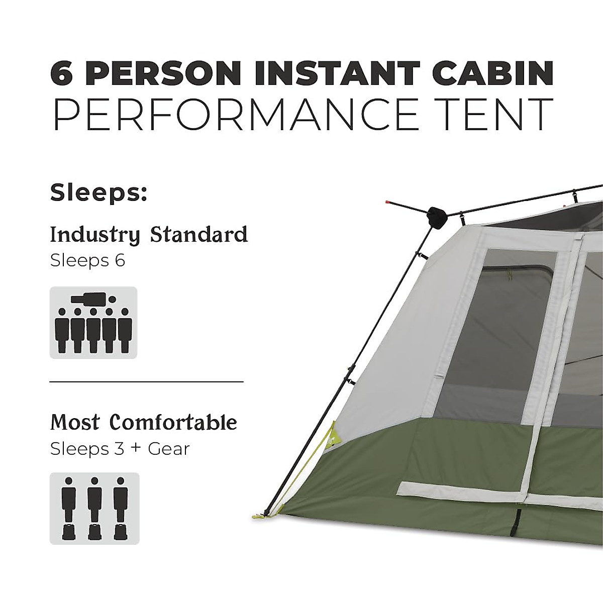 CORE 6 Person Instant Cabin Tent | Portable Large Pop Up Tent with Easy 60 Second Camp Setup for Family Camping | Included Hanging Organizer for Outdoor Camping Accessories