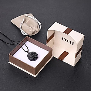 COAI Tree of Life Healing Crystal Black Obsidian Necklace Stainless Steel Box Chain