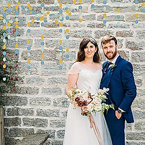 Light-Dusty Blue Gold Party-Decorations Garland - 52Ft Birthday Baby Bridal Shower Wedding Paper Banner Streamers,Bachelorette Engagement Decor Panduola