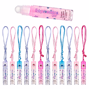 Expressions 12pc Lip Gloss Necklace, Fruit Flavored Lip Gloss Set, Lip Gloss Value Pack, Teen Girls Party Favors, Non Toxic Lip Gloss Necklaces For Girls