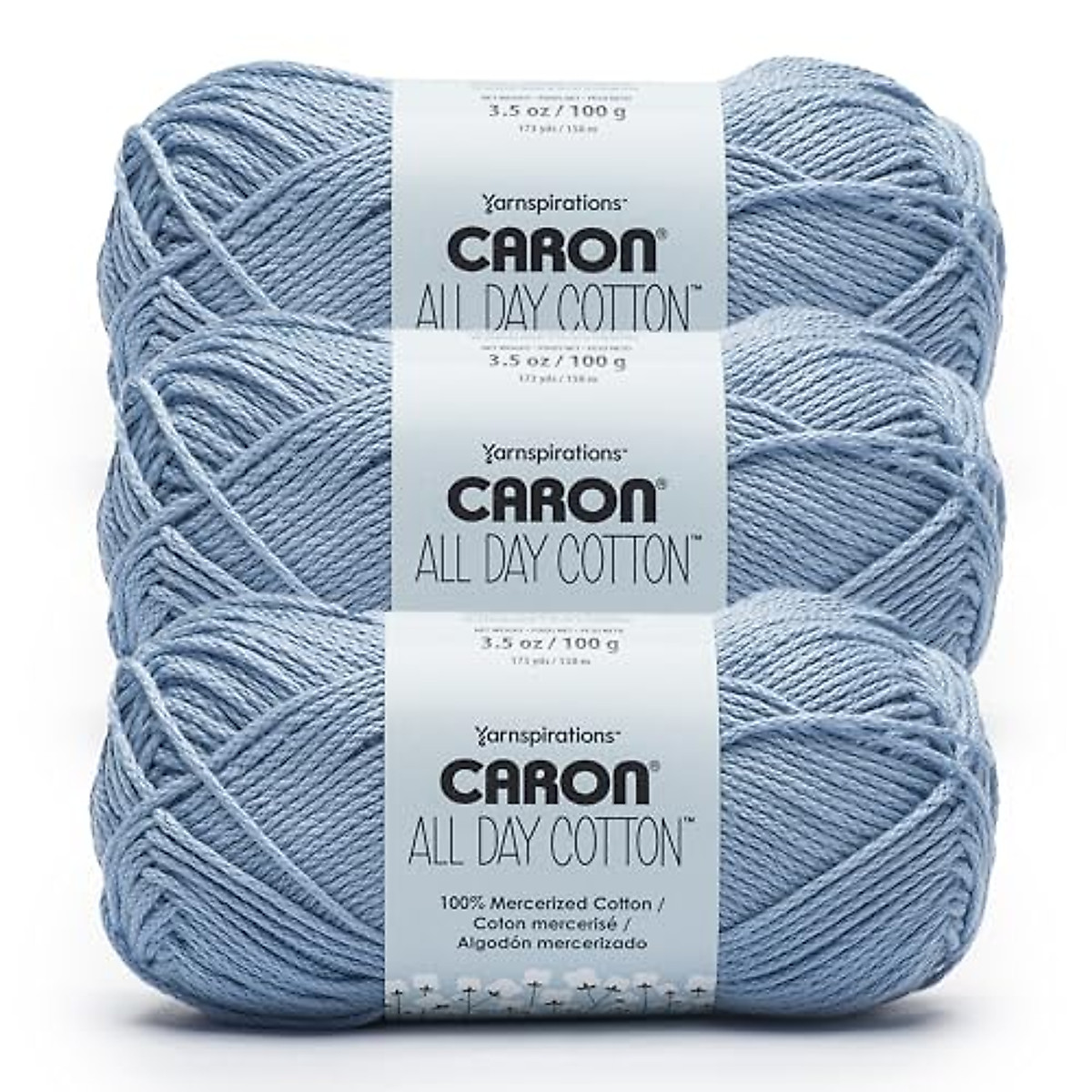 Caron All Day Cotton - 3 Pack of 173 Yards/3.52 oz Eyes Blue 100% Mercerized Cotton Yarn