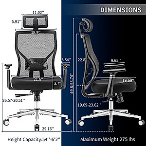 MOLENTS Ergonomic Office Chair,Mesh Computer Chair,Home office Desk Chair with Seat Slider,Adjustable Lumbar Support,Headrest,3D Armrest,Tilt Function,Comfort Swivel Executive Chair Rolling Task Chair