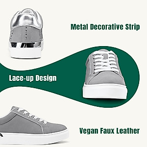 Jeossy Women's 8020 Fashion Sneakers, Casual Vegan Leather Sneaker, Trendy Dress Lace-up Walking Shoes, Grey, Size 10 US-with Memory Foam(DJY8020 Grey 10)