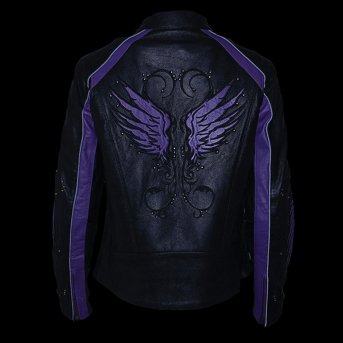 Milwaukee Leather ML1952 Women's Black and Purple Embroidered and Stud Design Scooter Jacket - Large