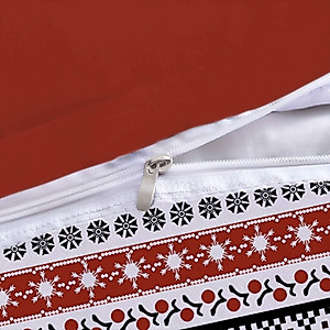 WONGS BEDDING Christmas Duvet Cover Set King 3 Pieces Red Deer Tree Snowflake Pattern Printed Bedding Comforter Cover with Zipper Closure for New Year Holidy,Soft Microfiber Set King Size 90"x 103"