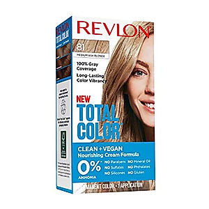 Revlon Total Color Permanent Hair Color, Clean and Vegan, 100% Gray Coverage Hair Dye, 81 Medium Ash Blonde, 3.5 oz