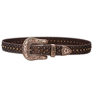 Western Cowgirl Faux Alligator Rhinestone Studded Leather Belt, Brown | 34"