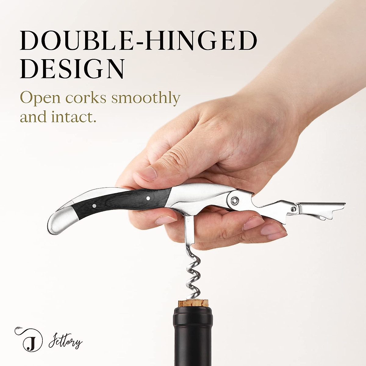 Jettory Wine Opener - Professional Waiters Corkscrew w/Foil Cutter, Beer Opener & Dual Hinge for Wine Bottle - Stainless Steel Wine Key for Servers, Bartenders and Home Use