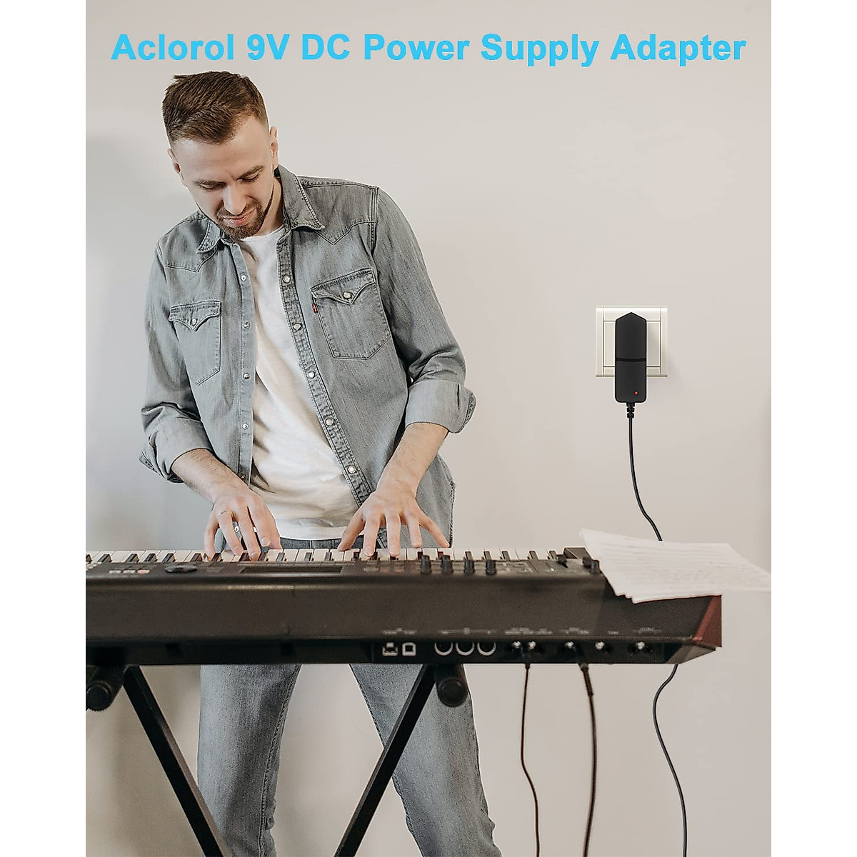 Aclorol 9V DC Power Supply Adapter for Casio Zoom Guitar Multi Effects Pedal Keyboard AD-5 AD-5MU AD-5MR WK-110 WK-200 LK-100 LK-220 AC/DC 9V Guitar Pedal Power Supply Charger, Center Negative