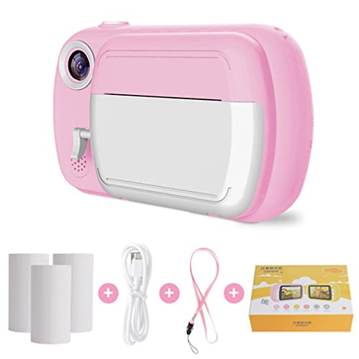 QSYY Instant Printing Camera Toys, 30MP Digital Video Camera, 1080P 3.5-Inch Eye Protection Large Screen, Children's Selfie Mini Camera with 32GB Memory Card, 3 Rolls of Paper,Pink