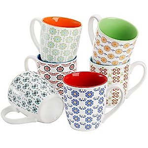 Frcctre 6 Pack Coffee Mugs Set, 17 Ounce Large Porcelain Coffee Cups Tea Cups Drinking Cups for Coffee, Tea, Cocoa, Cappuccino, Dishwasher Safe