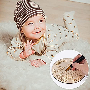 AIEX Wooden Baby Announcement Sign, 5.9 Inch Round New Baby Sign Birth Announcement Sign, Baby Name Sign Hello World Newborn Welcome Sign for Hospital Photo Prop Baby Shower Nursery Gift
