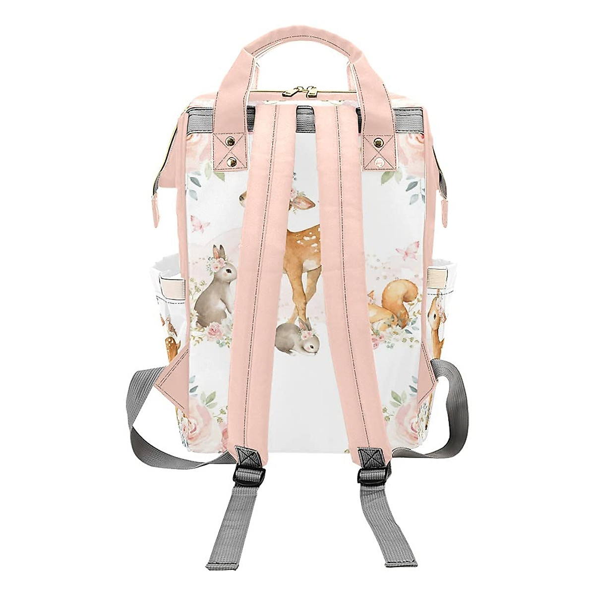 Yeshop Deer Bunny Floral Pink Woodland Multi-Function Personalized Diaper Bag Backpack Tote with Name,Custom Travel Nappy Mommy for Baby Girl Boy Gift, 10.83 inches * 6.69 inches* 15
