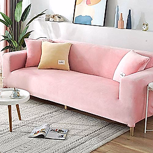 Stretch Sofa Covers 1/2/3/4 Seater Thick Sofa Slipcover Velvet Easy Fit Elastic Fabric Sofa Protector Couch Pet Protector Blue 2 Seater (Pink 1 Seater)