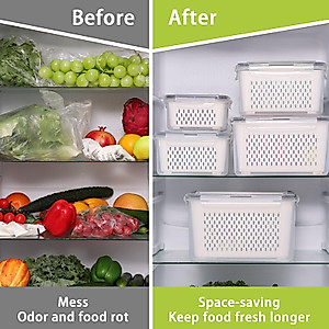 Moretoes 5pcs Fruit Containers for Fridge, Clear Berry Containers with Lid and Removable Colander Plastic Refrigerator Organizer for Food Fruits Lettuce Vegetables Berry Meat Kitchen Home