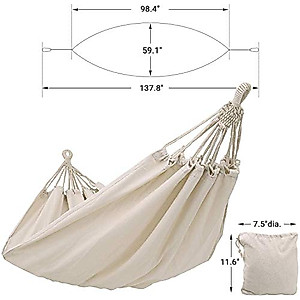 SONGMICS Double Hammock, 98.4 x 59.1 Inches, 660 lb Load Capacity, with Compression Bag, Mounting Straps, Carabiners, for Terrace, Balcony, Garden, Outdoor, Camping, Beige UGDC15M