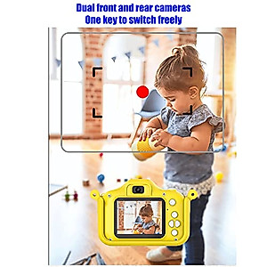 Childrens Digital Camera, Front and Rear Two Cameras Childrens Camera stimulates Childrens Imagination 2inch HD Screen Multiple MP3 for Video Filters with 32G Memory Card with Card Reader