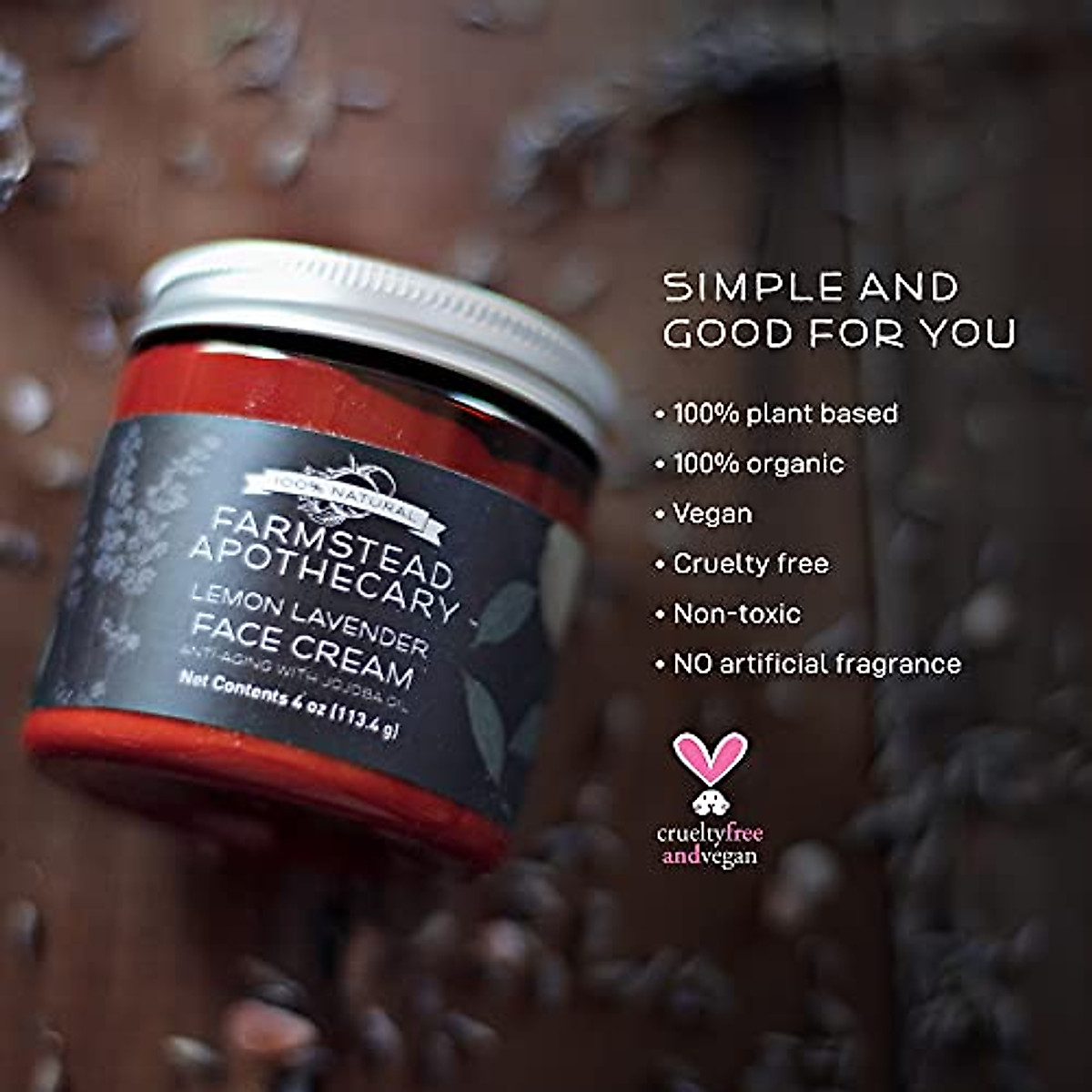 Farmstead Apothecary 100% Natural Anti-Aging Face Cream with Jojoba Oil, 4 oz (Lemon Lavender)