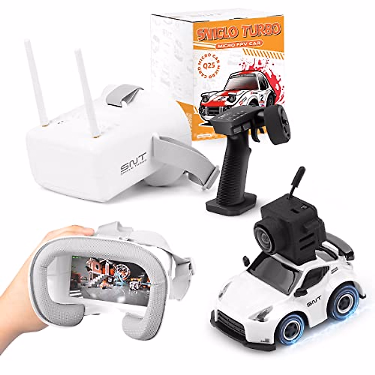 SNICLO 1/100 Scale Remote Control Car with HD FPV Camera and FPV Goggles, High Performance RC Cars for Adults 2.4 GHz RC Drift Car(2009-White)