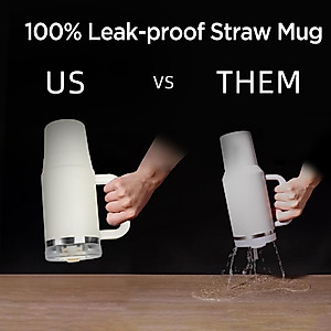 Tyeso 30 oz Tumbler with Handle, Straw and Lid - Leak Resistant Insulated Stainless Steel Water Bottle, Car Cup Holder Friendly Travel Coffee Mug White - Gifts for Men & Women