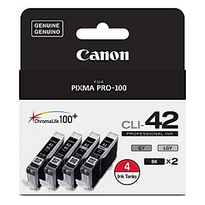 Canon CLI-42 ChromaLife Value Pack (2 Photo Black, 1 Gray & 1 Light Gray) Compatible to PIXMA PRO-100
