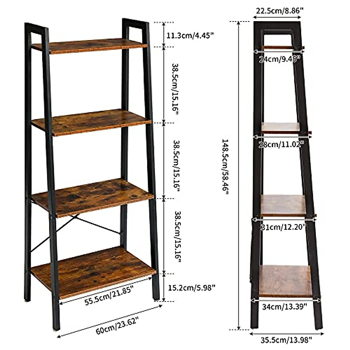 YMYNY Industrial Ladder Shelf, 4+6-Tier Bookcase with Metal Frame, 78.7"+58.5" Open Bookshelf, HTMJ014H+RF-TM018