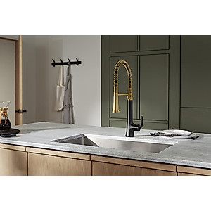 KOHLER 23765-BMB Tone Semi Professional Kitchen Faucet, Matte Black Moderne Brass