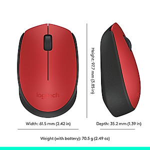 Logitech M170 Wireless Mouse for PC, Mac, Laptop, 2.4 GHz with USB Mini Receiver, Optical Tracking, 12-Months Battery Life, Ambidextrous - Red