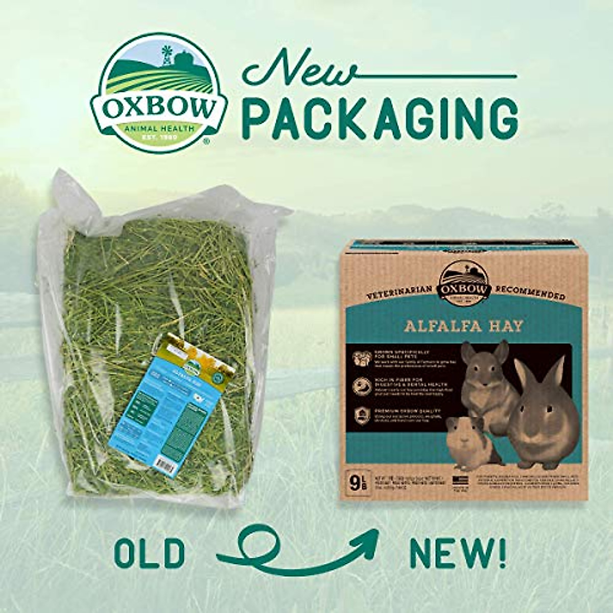 Oxbow Animal Health Alfalfa Hay - All Natural Hay for Young, Pregnant, or Nursing Small Pets - 9 lb.