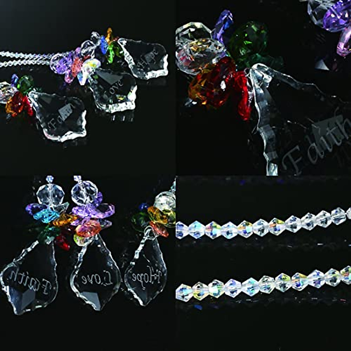 H&D HYALINE & DORA Glass Crystal Rainbow Angel Ornament Chakra Hanging Suncatcher Window Sun Catcher with Baroque Maple Leaf Pendant for Gift, Pack of 3