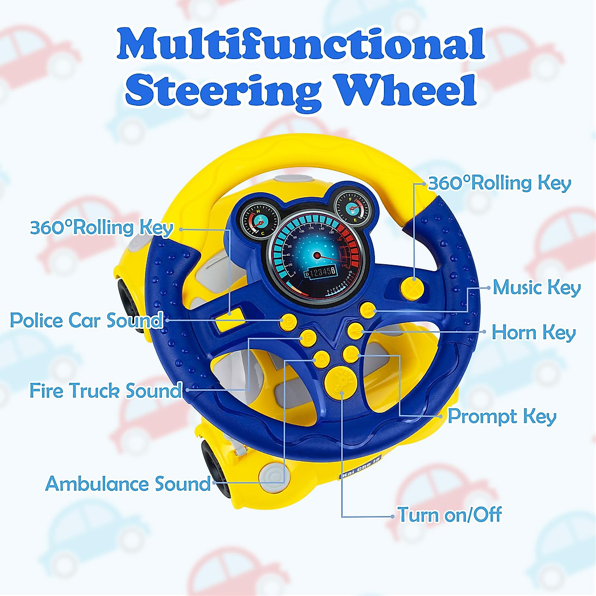 KalaDuck Toddler Steering Wheel Toy, Baby Simulated Car Driving Musical Toys with Multiple Sounds, Learning Rotatable Car Toys for Preschool Kids Boys and Girls Ages 3+