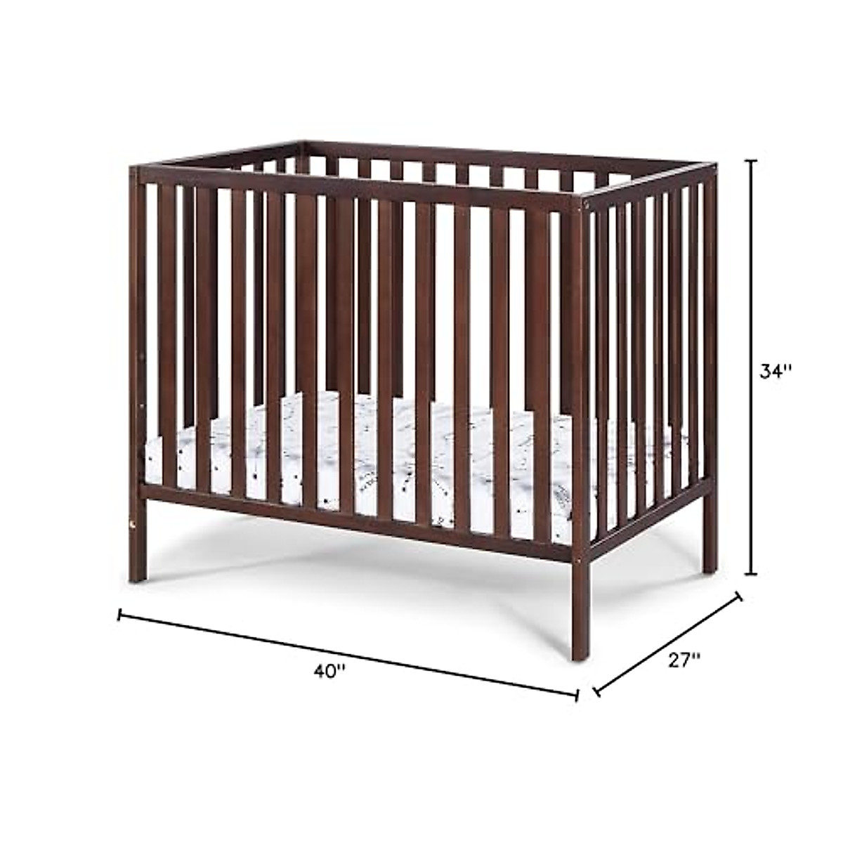 Suite Bebe Palmer 3-in-1 Mini Crib in Espresso - with Mattress Pad