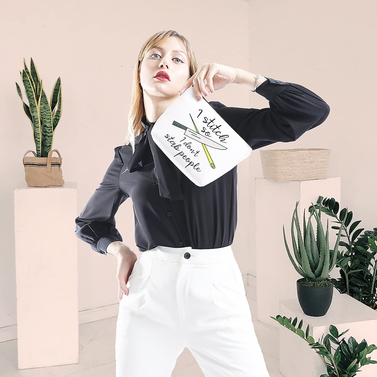 GJTIM Needleworker Gift Cross Stitch Project Bag I Stitch So I Don’t Stab People Sewing Project Bag for Cross Stitch Lover (Stab People Bag)