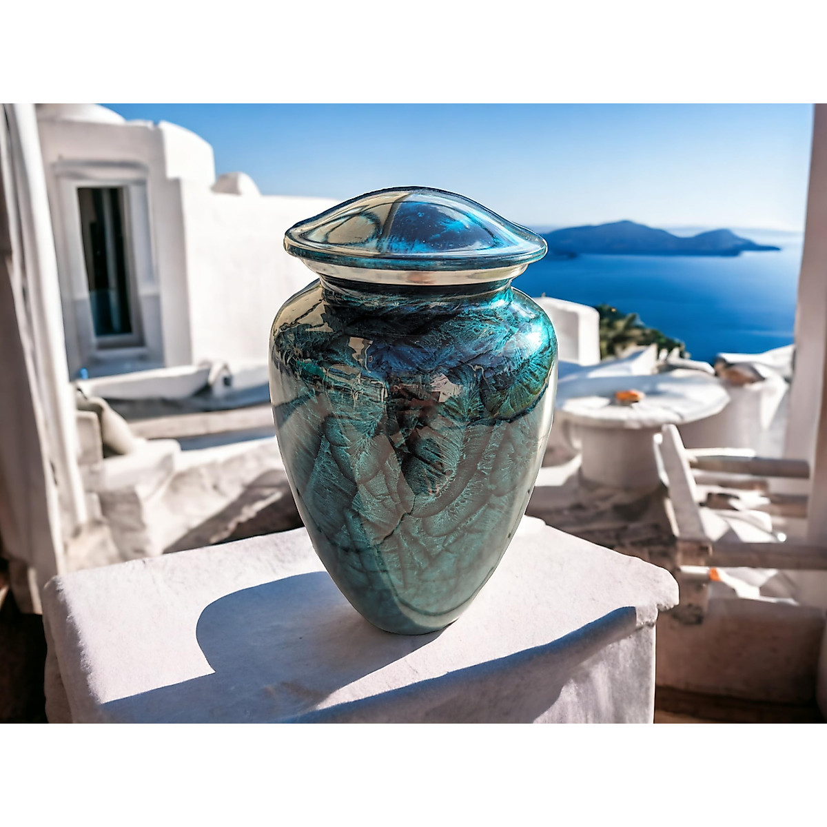Beautiful Ocean Blue Urns for Human Ashes Adult Female, Burial Urns, Decorative Urns, Funeral Urns, Cremation Urns for Women and Men - 1 Large Urn (Blue)