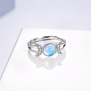 Pagan Triple Moon Bands Ring Wicca Moonstone Ring 925 Sterling Silver