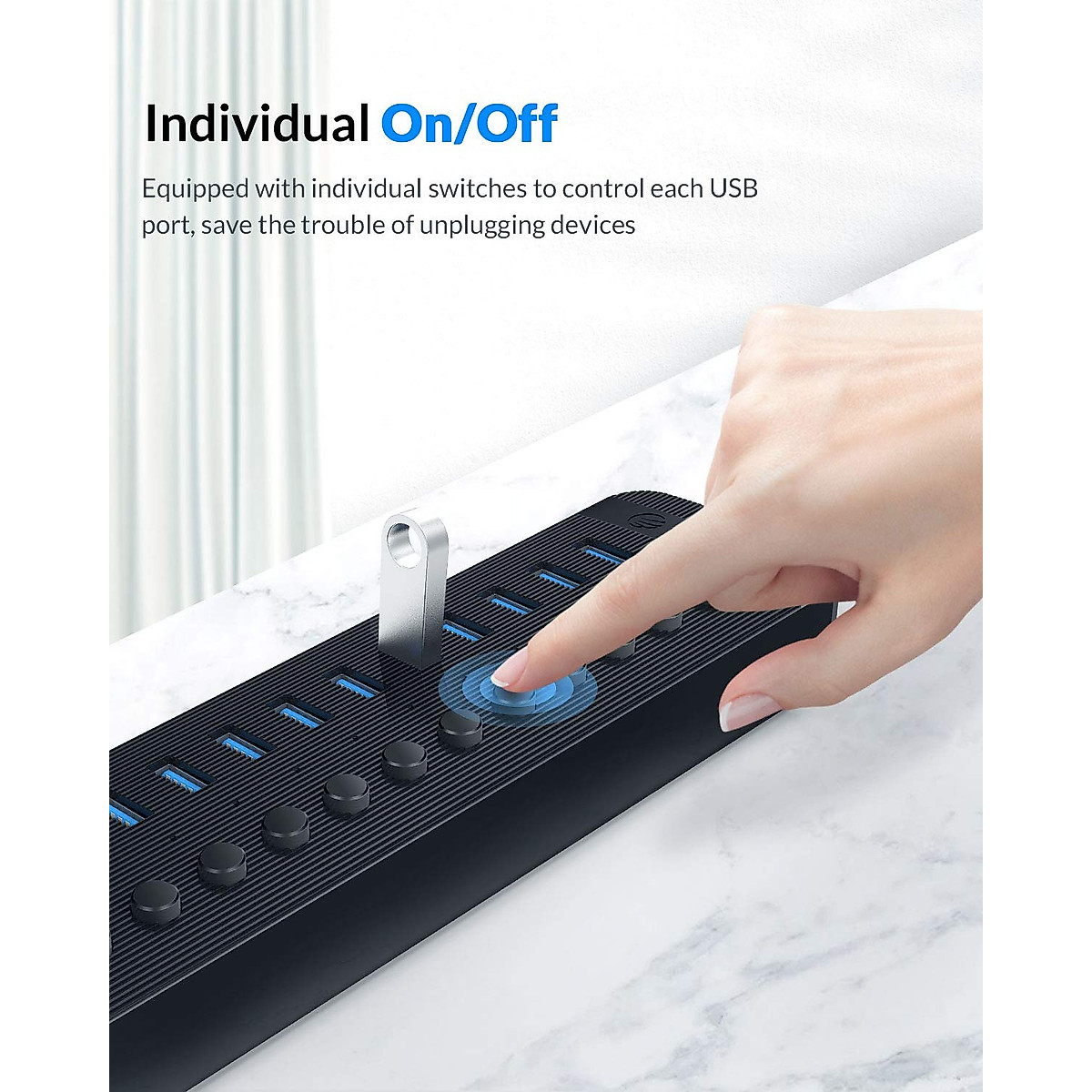 ORICO Powered USB Hub, 16 Ports 78W USB 3.0 Data Hub with BC1.2 Charging Individual On/Off Switches and 12V/6.5A Power Adapter for Desktop Computer, PC, iMac, Mobile HDD, Flash Drive