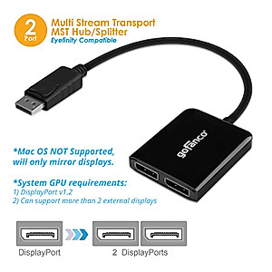 gofanco 1x2 DisplayPort 1.2 Display Splitter Adapter – DP to Dual DisplayPort MST Hub Converter, 4K @30Hz, for Windows PCs, Not Mac OS Compatible, Eyefinity Support (DPMST2DP)