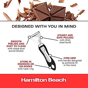 Hamilton Beach Y Shape Peeler Stainless Steel 7.5in Soft Touch Handle, Vegetable Y shape Peeler Ergonomic Non-Slip Handle & Sharp Blade, Apple Peelers for Fruit, Carrot, Veggie, Potatoes - Black