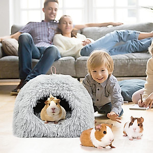 YUEPET Guinea Pig Bed Plush Calming Hideout, Warm Rabbit Hide for Hamsters Hedgehogs Ferrets Dwarf Rabbits and Other Small Animals(Grey)