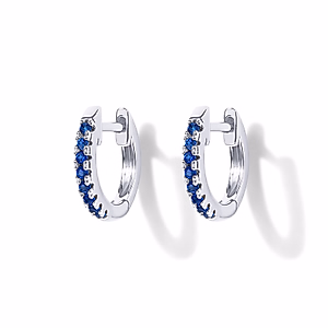 PAVOI 14K Gold Plated Sterling Silver Post Huggies | Cubic Zirconia Huggie Earrings for Women | Nano Spinel Blue Stones, White Gold