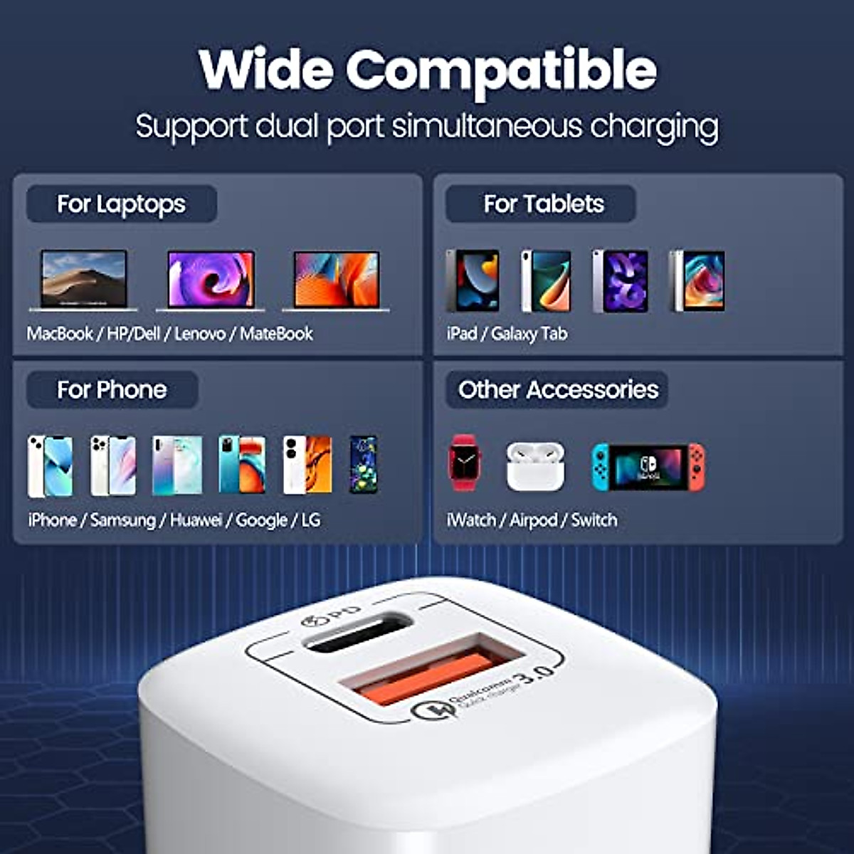 USB C Charger-Plugs for iPhone Charger,KOOPAO 33W Dual Port Charger Blocks Support PD Charge QC Charge Compatible with iPhone 13/Samsung S21/S20/Google Pixel 6/5 ect