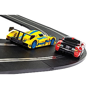 Scalextric LMP & GT Endurance LMP vs GT Oval Slot Car Analog 1:32 Race Track Set C1399T, Yellow/Red & White