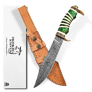 Skokie Knives Custom Hand Made Damascus Steel Hunting Knife Handle Camel Bone (Green)