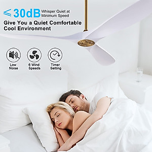 QUTWOB 60" Ceiling Fan with Remote Control No Lights,Modern Reversible DC Motor Indoor Outdoor 3 Blades Ceiling Fans for Patio Bedroom Living Room(Gold+White)