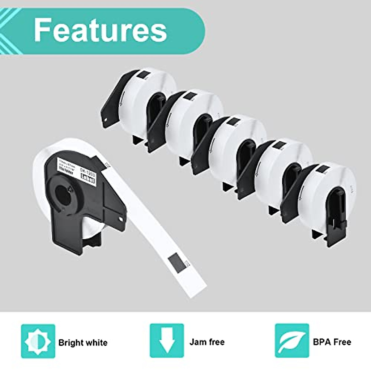 NineLeaf 2 Roll (300 Labels per Roll) Die-Cut File Folder Labels with Cartridge Compatible for Brother DK-1203 DK1203 17mm x 87mm (2/3" x 3-7/16") White Address Paper Label use in QL Label Printers