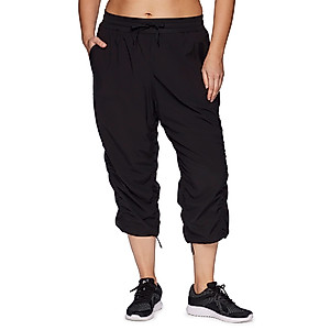 RBX Women's Plus Size Lightweight Woven Drawstring Capri Pant Jet Black 2X
