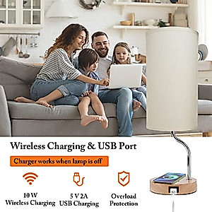 Unfusne Bedside Lamp with Wireless Charger,Nightstand Lamp with USB Port,Dimmable Modern Table Lamp,Touch Lamps for Bedrooms Living Rooms Beside Table,5W Bulb Included