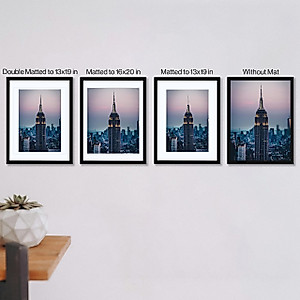 Frame Amo 18x24 Black Solid Wood Poster Frame, White Multi Mat for 13x19 and 16x20 Image, 1 inch Wide, Acrylic Front